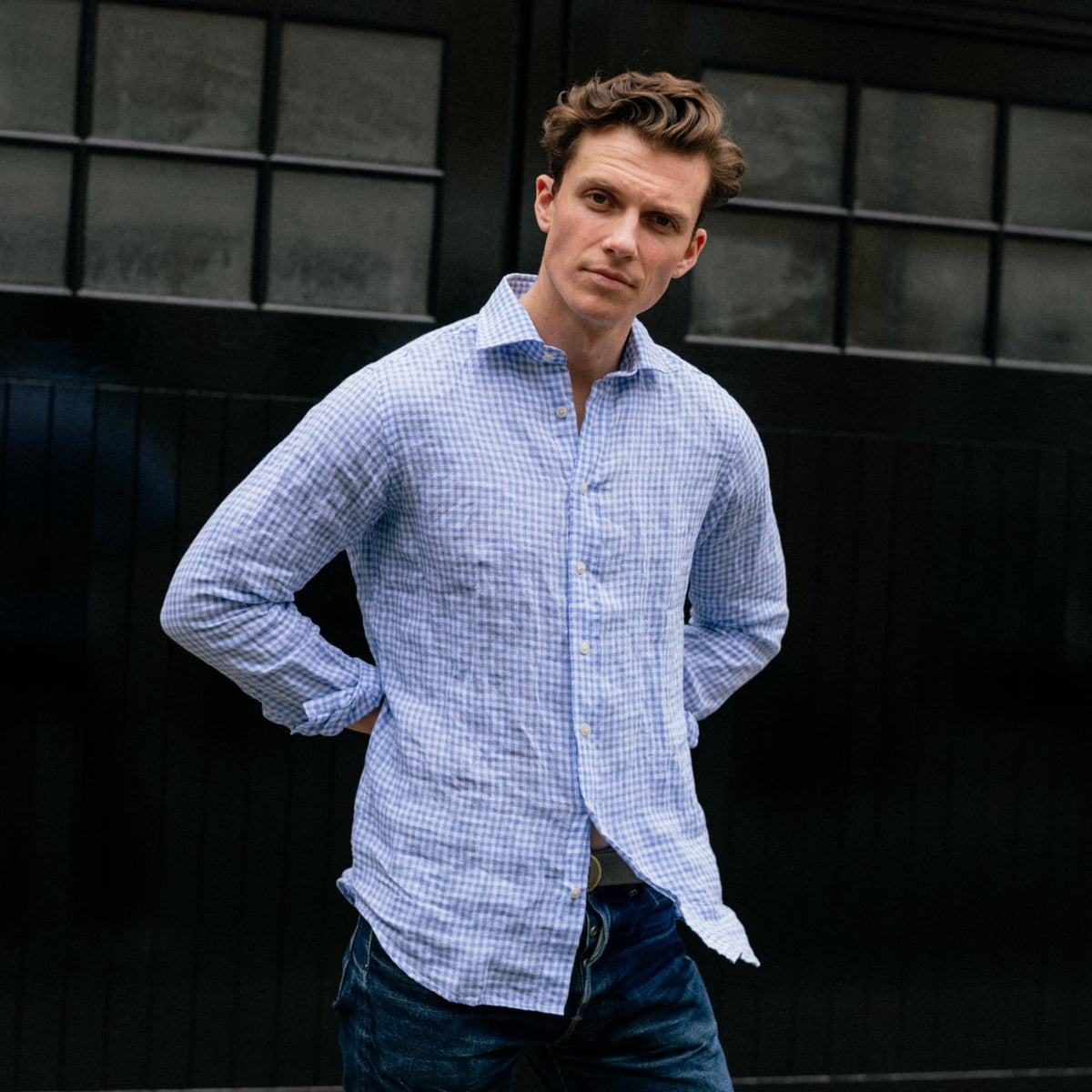 White & Blue Gingham Linen Shirt – William Crabtree & Sons