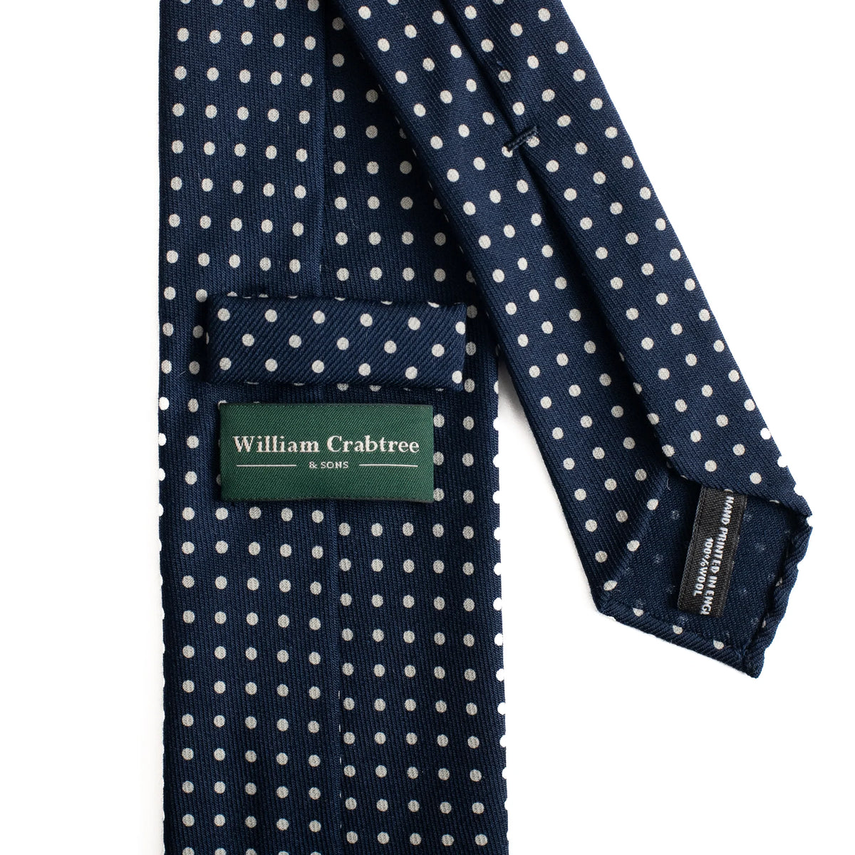 Navy & White Wool Challis Spot Tie – William Crabtree & Sons